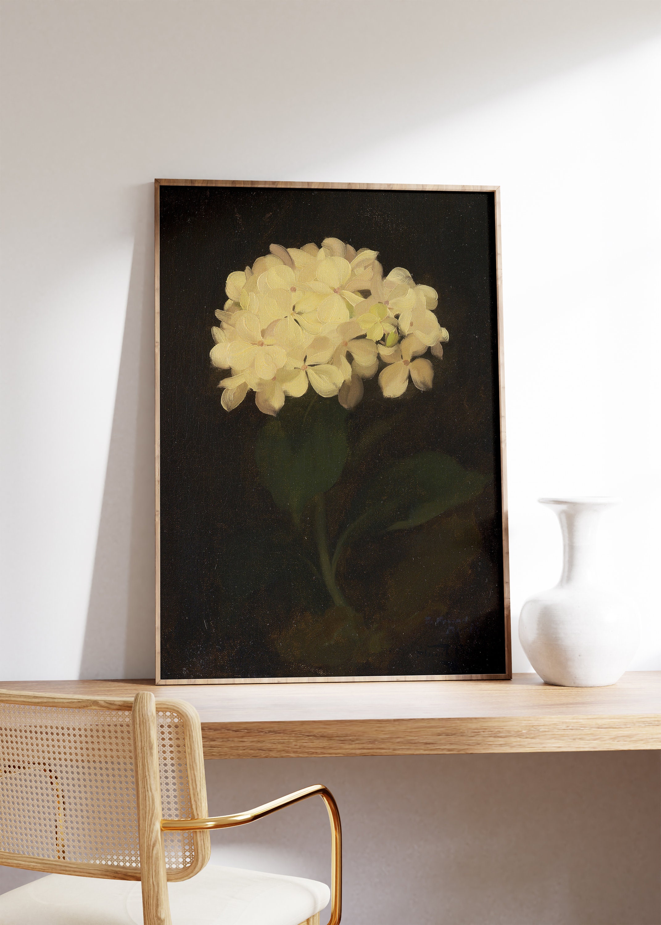 Moody Botanical Painting Print, White Hydrangea Poster, Flower Home ...