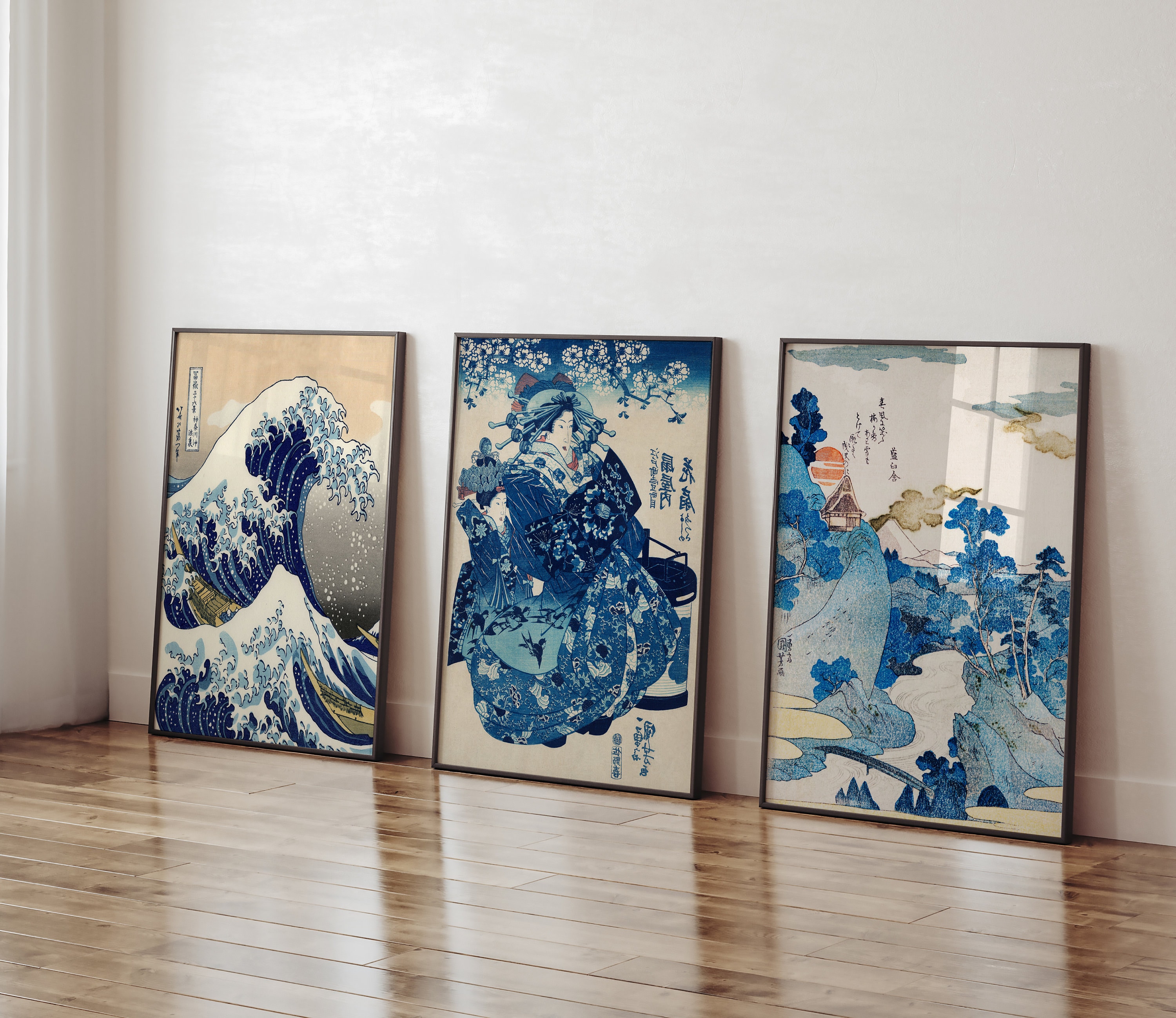 Japanese Woodblock Prints Set, Minimalist Art, Great Wave, Hokusai ...