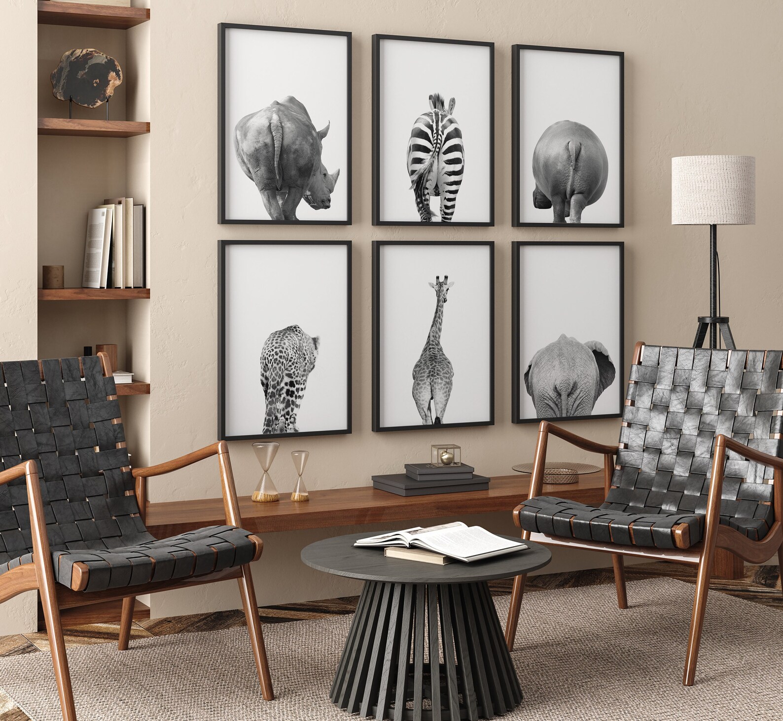 Set of 6 Animal Butt Prints, Bathroom Wall Decor, Safari Animals, Home ...