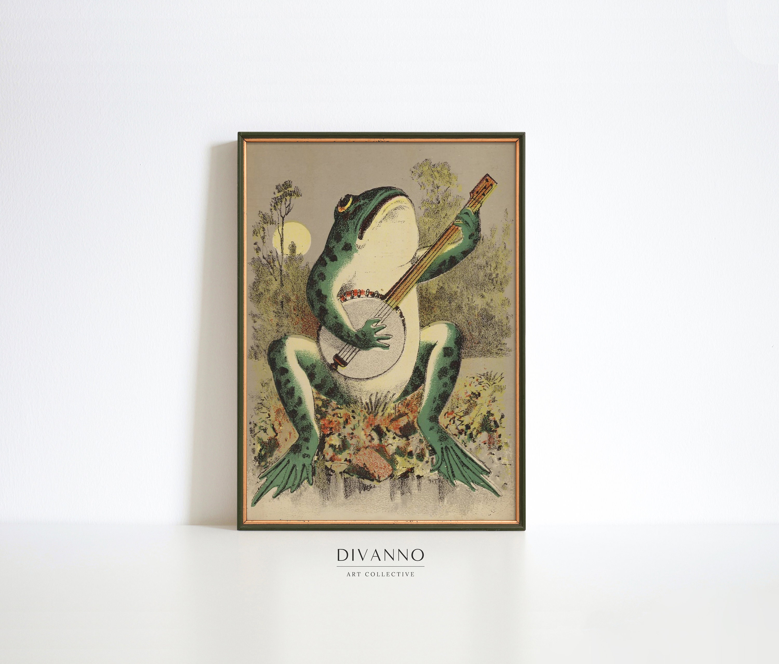 Set of 3 Frog Prints, Moonlight Frog Band Wall Decor, Vintage Funny ...