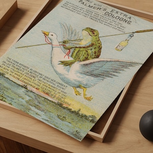 Flying Frog Wall Art, Vintage Funny Frog Poster, Cartoon Animal ...