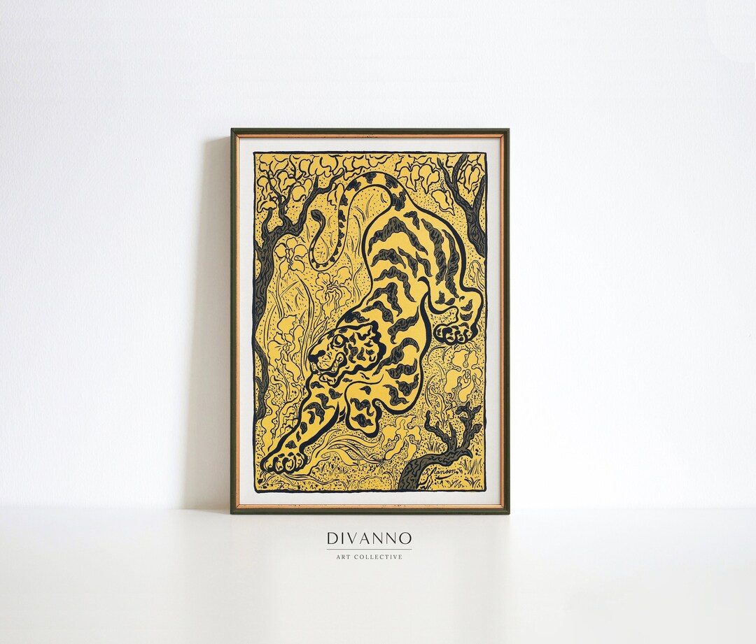 Golden Tiger Print, Indian Animal Painting, Traditional Jungle Pattern ...