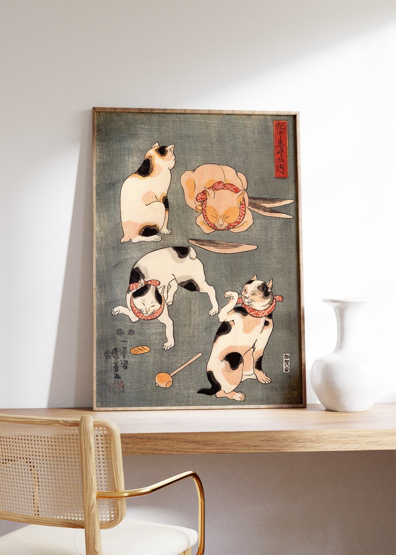 Japanese Cat Print, Kuniyoshi Utagawa Woodblock Art, Cat Lover Gift - Etsy