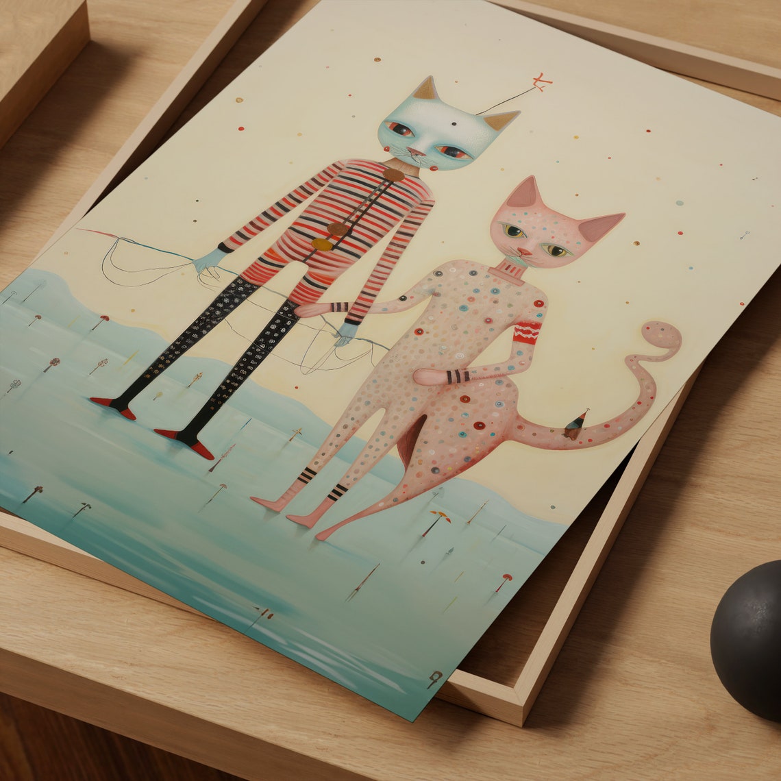 Duo Cats Print, Wild Colourful Cats Wall Art, Couple Canvas, Poster ...