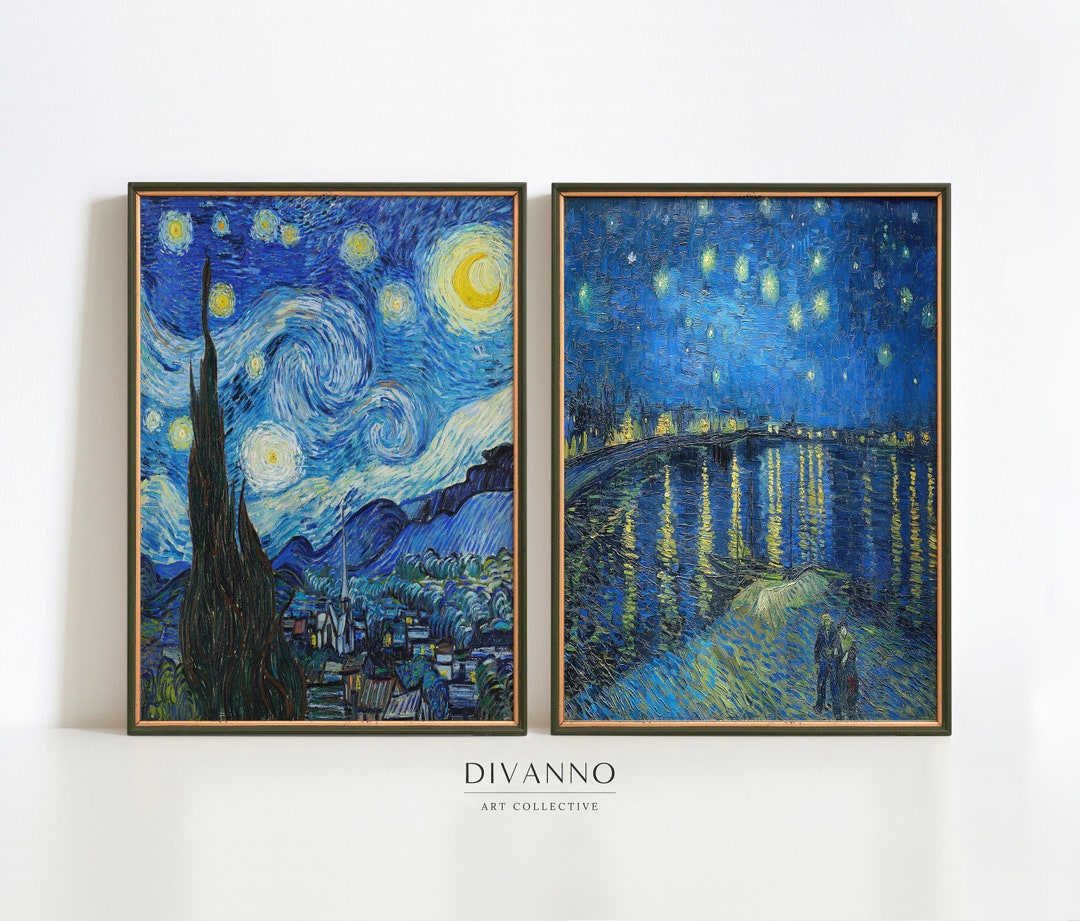Van Gogh Set of 2 Posters, Starry Night Gallery Wall Art, Night Sky ...