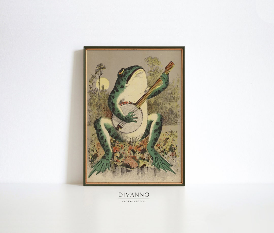 Frog Playing Banjo in the Moonlight, Vintage Poster, Antique Frog ...
