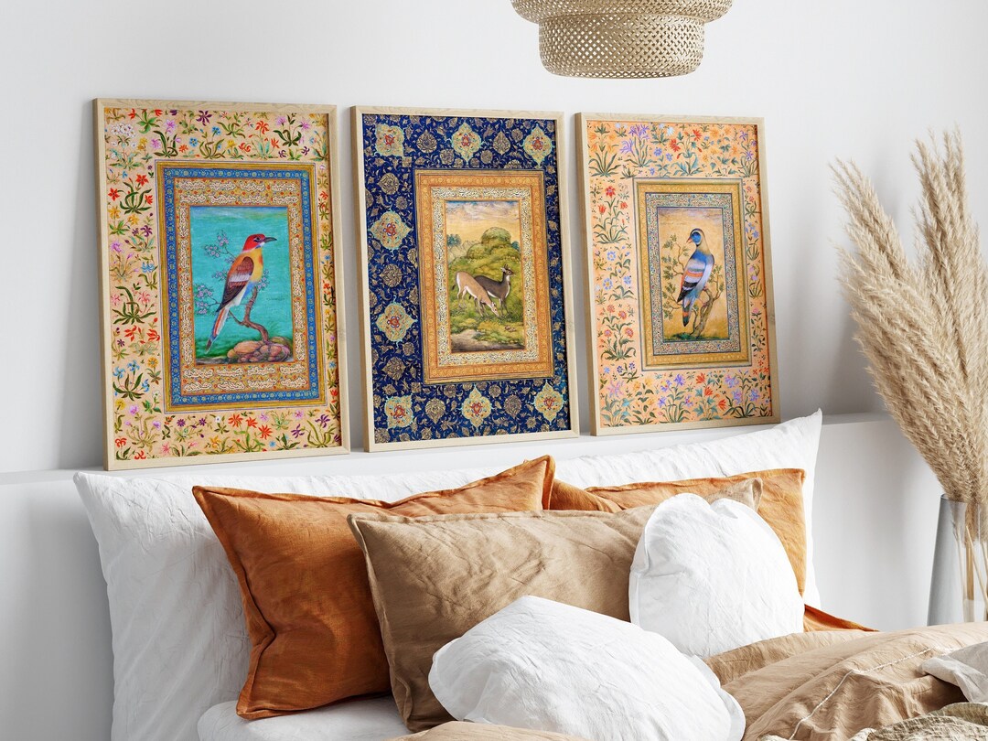 Mughal Prints Set of 3, Traditional Persian Wall Art, Oriental Decor ...