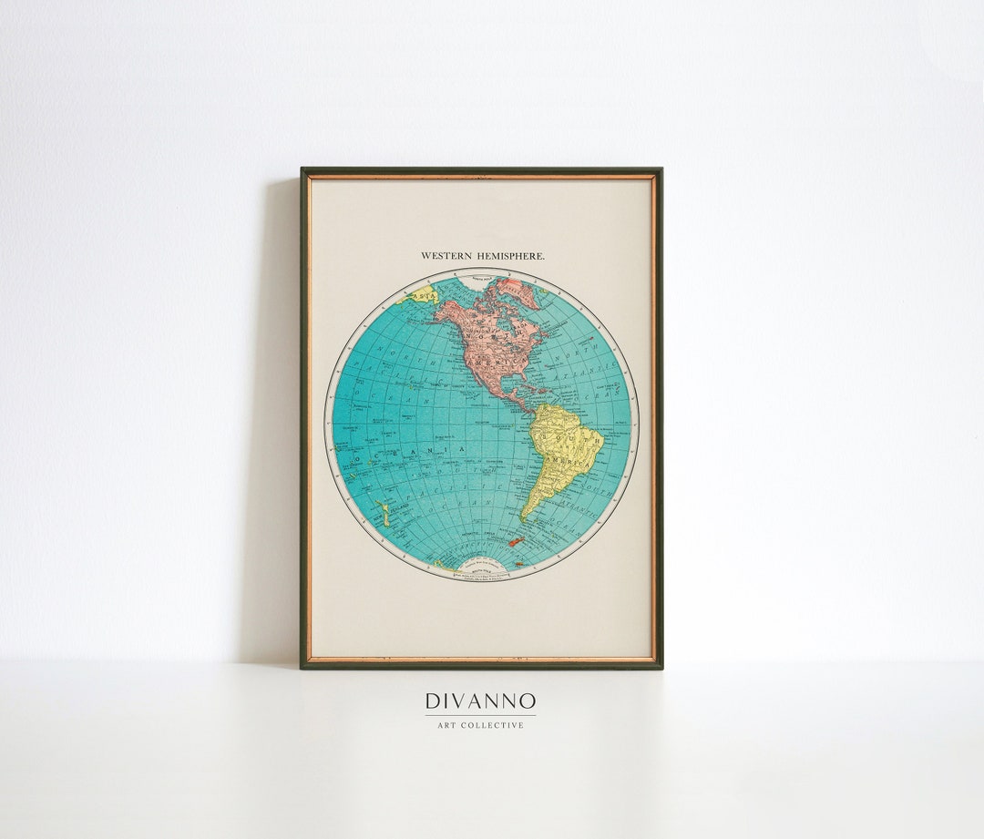 Vintage World Atlas Art Print, Western Hemisphere Poster, Home School ...