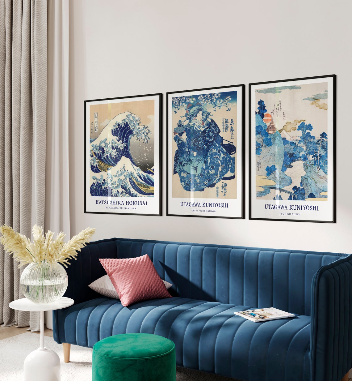 Japanese Prints Set of 3 Woodblock Art Minimal Wall Decor - Etsy