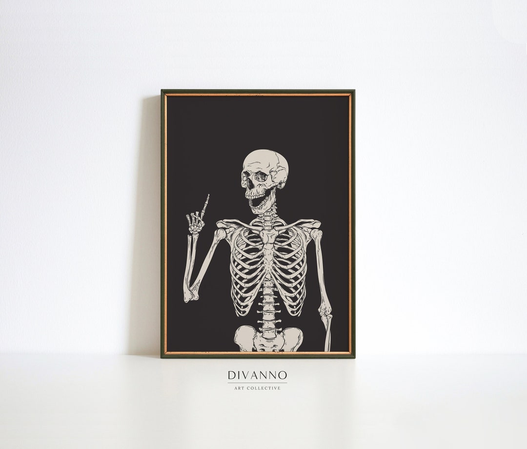 Happy Skeleton Print, Halloween Party Wall Decor, Funny Gothic Art ...
