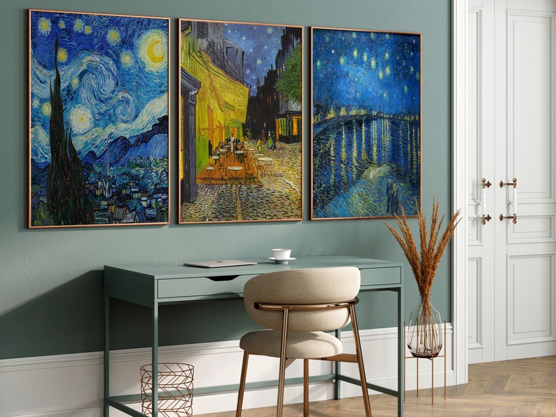 Set of 3 Van Gogh Prints, Starry Night Gallery Wall Decor, French Night ...