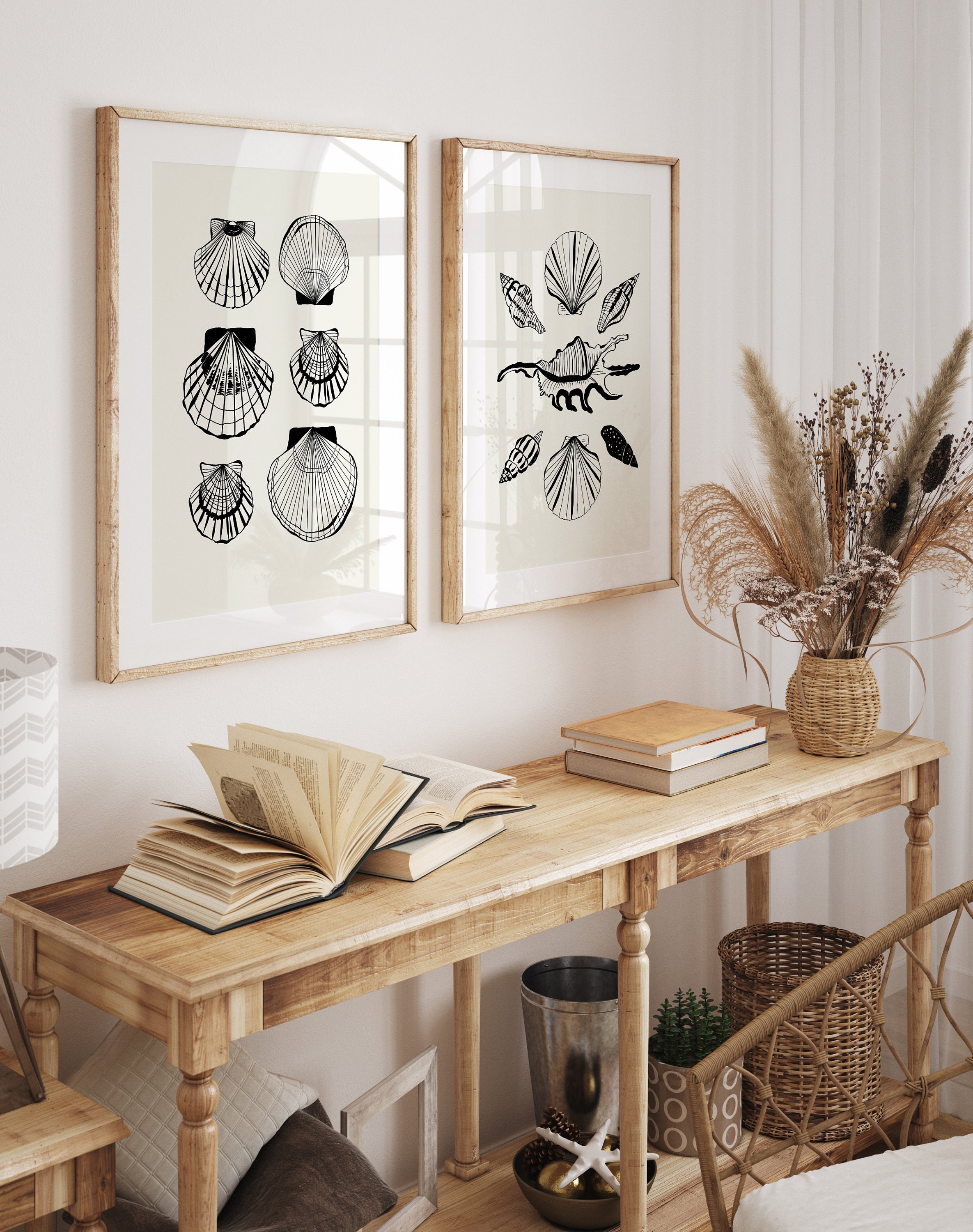 Ocean Set of 2 Prints, Marine Gallery Wall Art, Sea Shells Minimalist ...