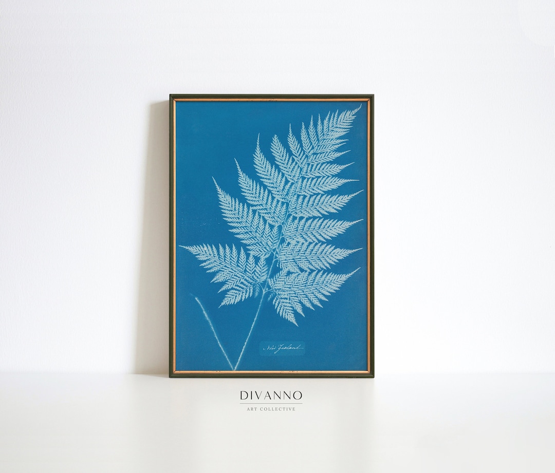 Antique Blue Fern Print, Botanical Wall Decor, Modern Floral Canvas ...