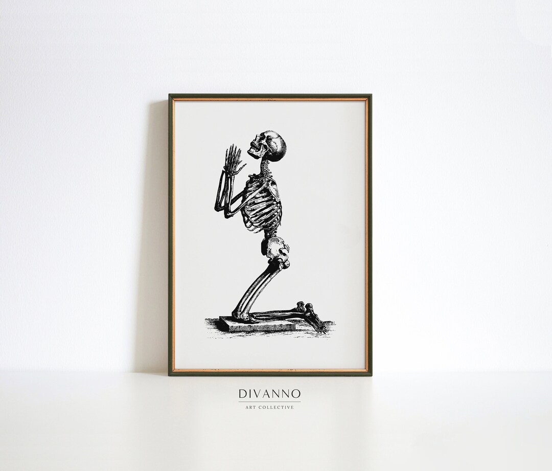 Vintage Skeleton Prayer Poster, Spooky Wall Art, Gothic Drawing ...
