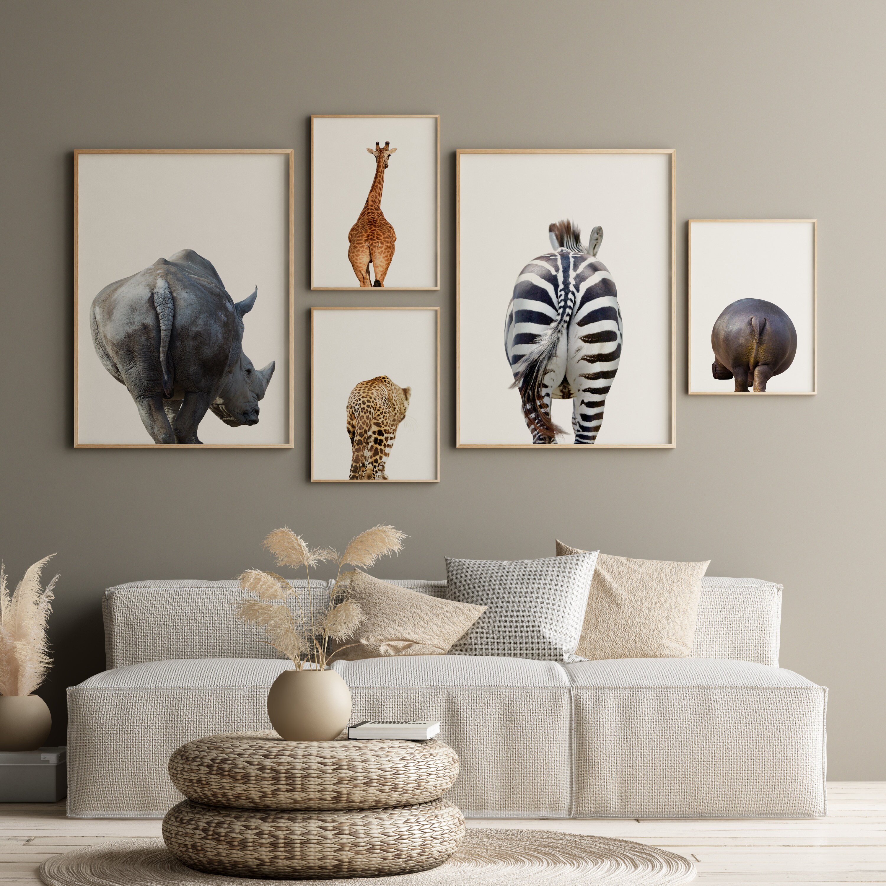 Set of 6 Animal Butt Prints, Bathroom Wall Decor, Safari Animals, Home ...