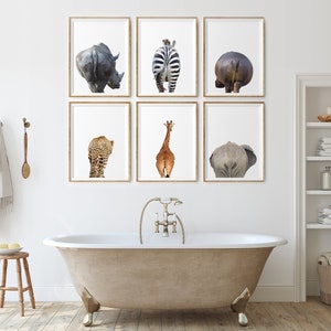 Set of 6 Animal Butt Prints, Bathroom Wall Decor, Safari Animals, Home ...