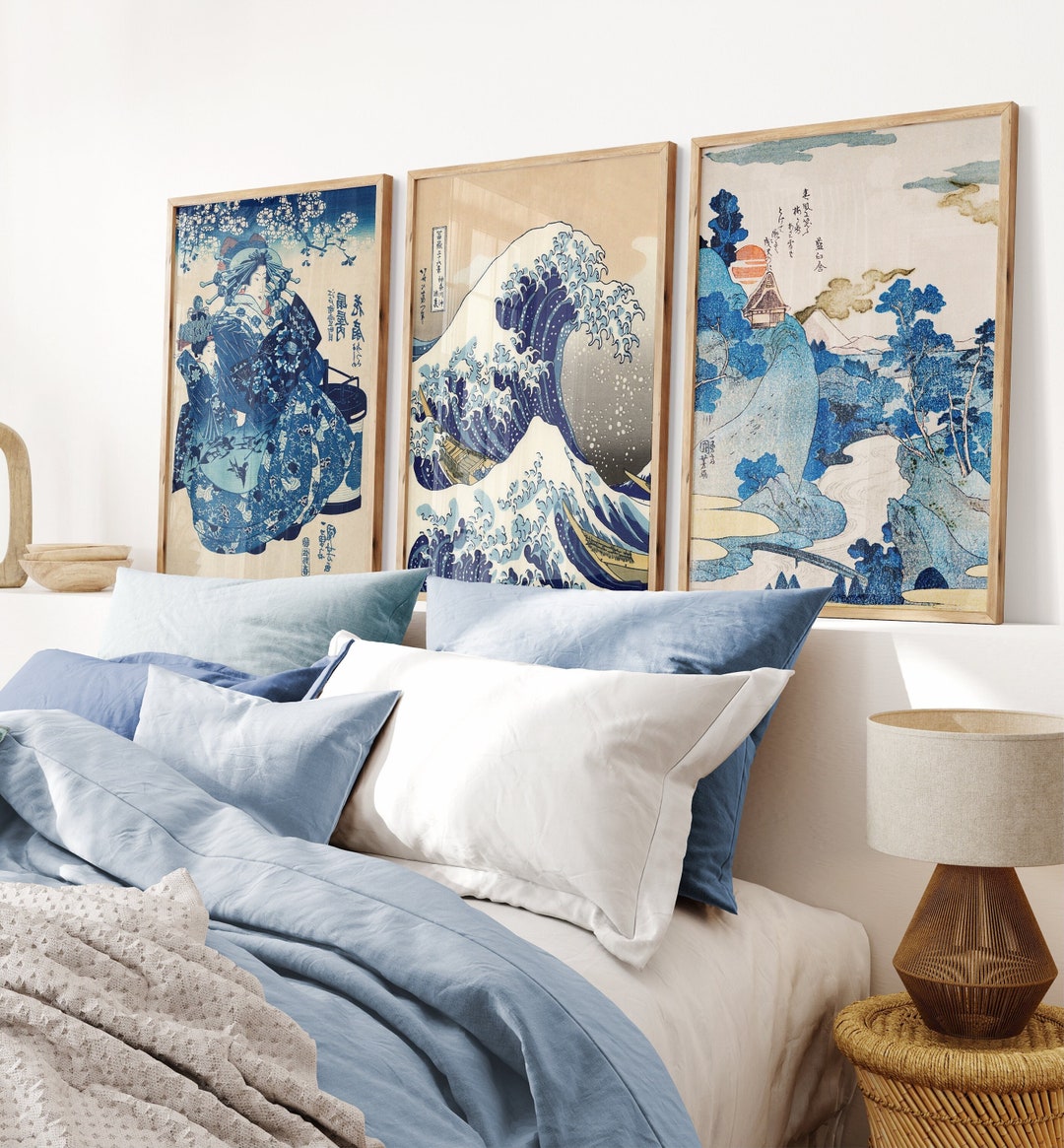 Japanese Prints Set of 3, Woodblock Art, Minimal Wall Decor, Kanagawa ...