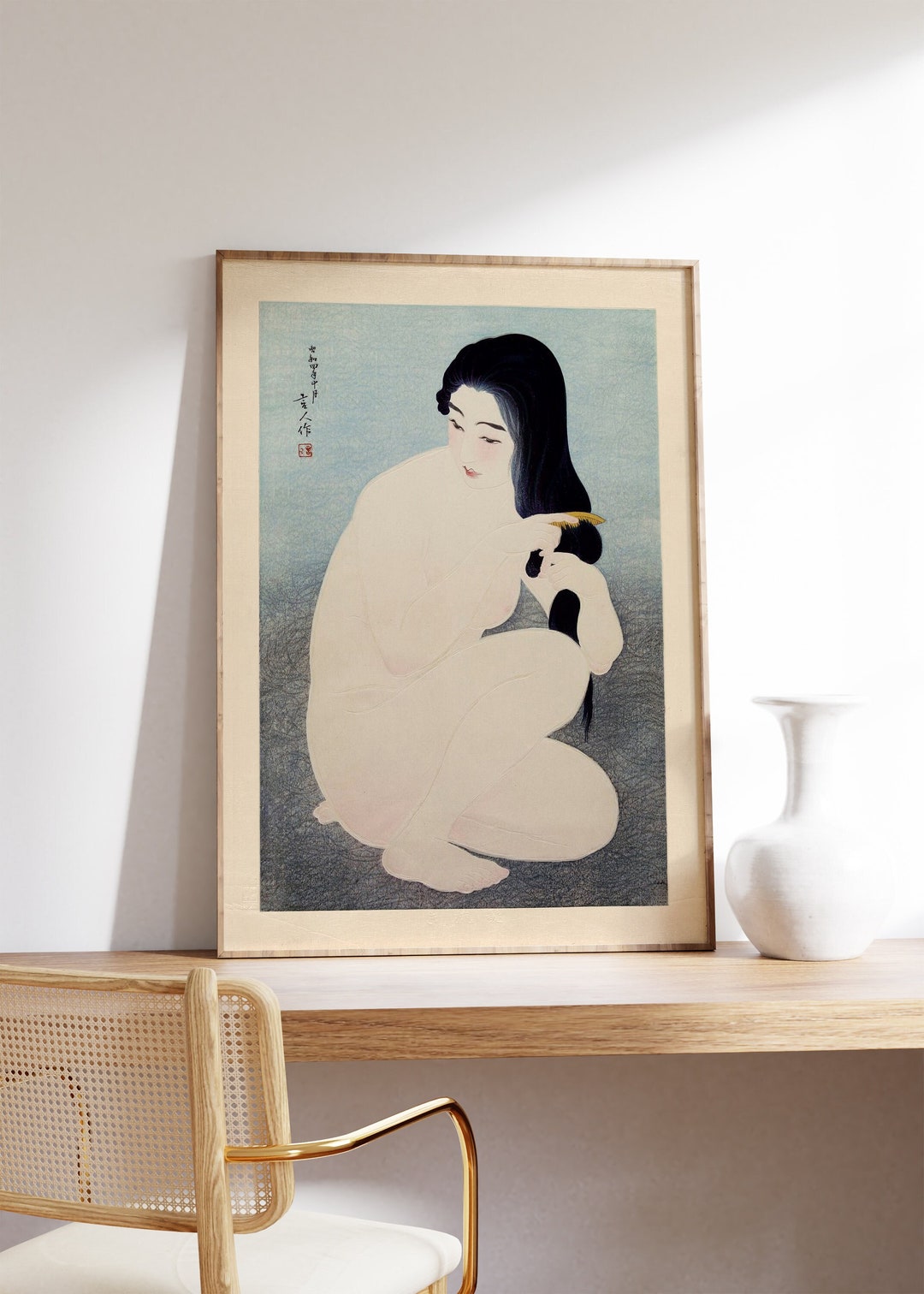 Japanese Woman Print, Combing Her Hair, Torii Kotondo Woodblock, Vintage Poster, Japan Wall Art ...