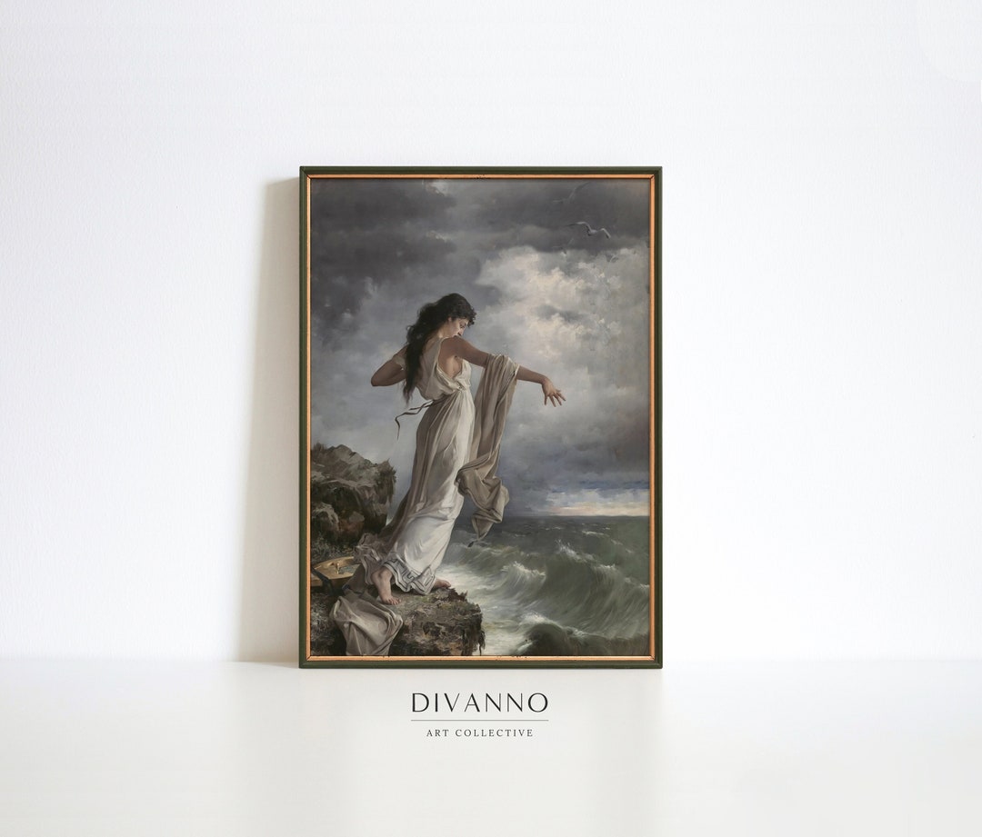 Sappho Poster, Antique Seascape Painting, Moody Wall Art, Greek Woman ...