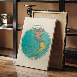 Vintage World Atlas Art Print, Western Hemisphere Poster, Home School ...