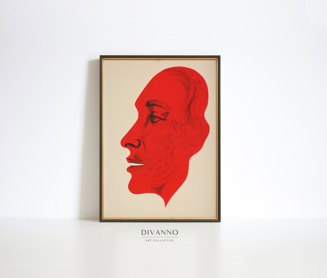 Face Art Print, Abstract Red Poster Painting, Modern Wall Art, Trendy ...