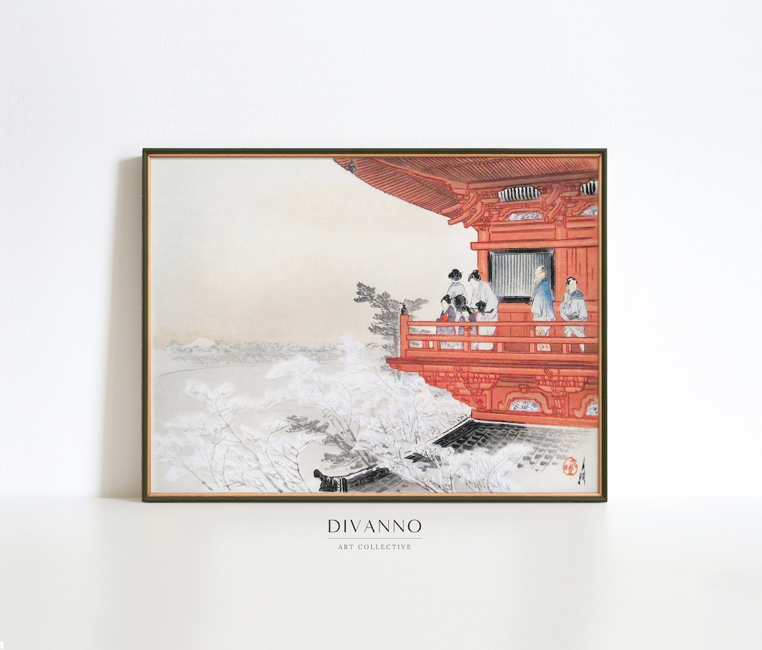 Japanese Mount Fuji Poster, Mountain Temple View Japan Landscape Wall ...
