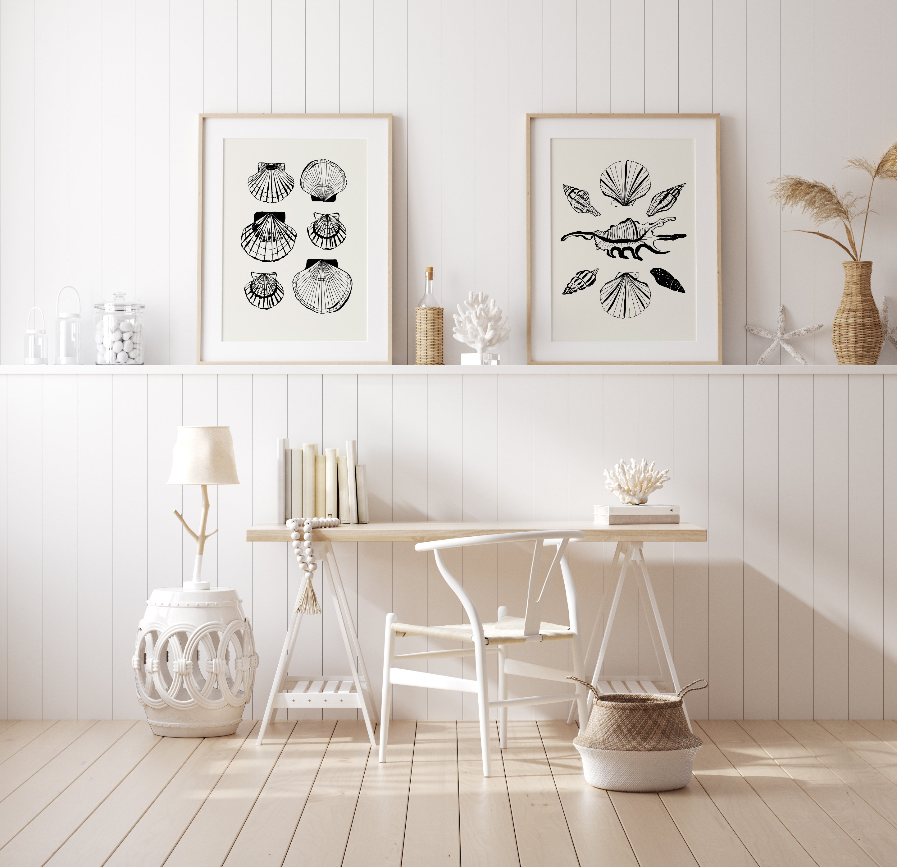 Ocean Set of 2 Prints, Marine Gallery Wall Art, Sea Shells Minimalist ...