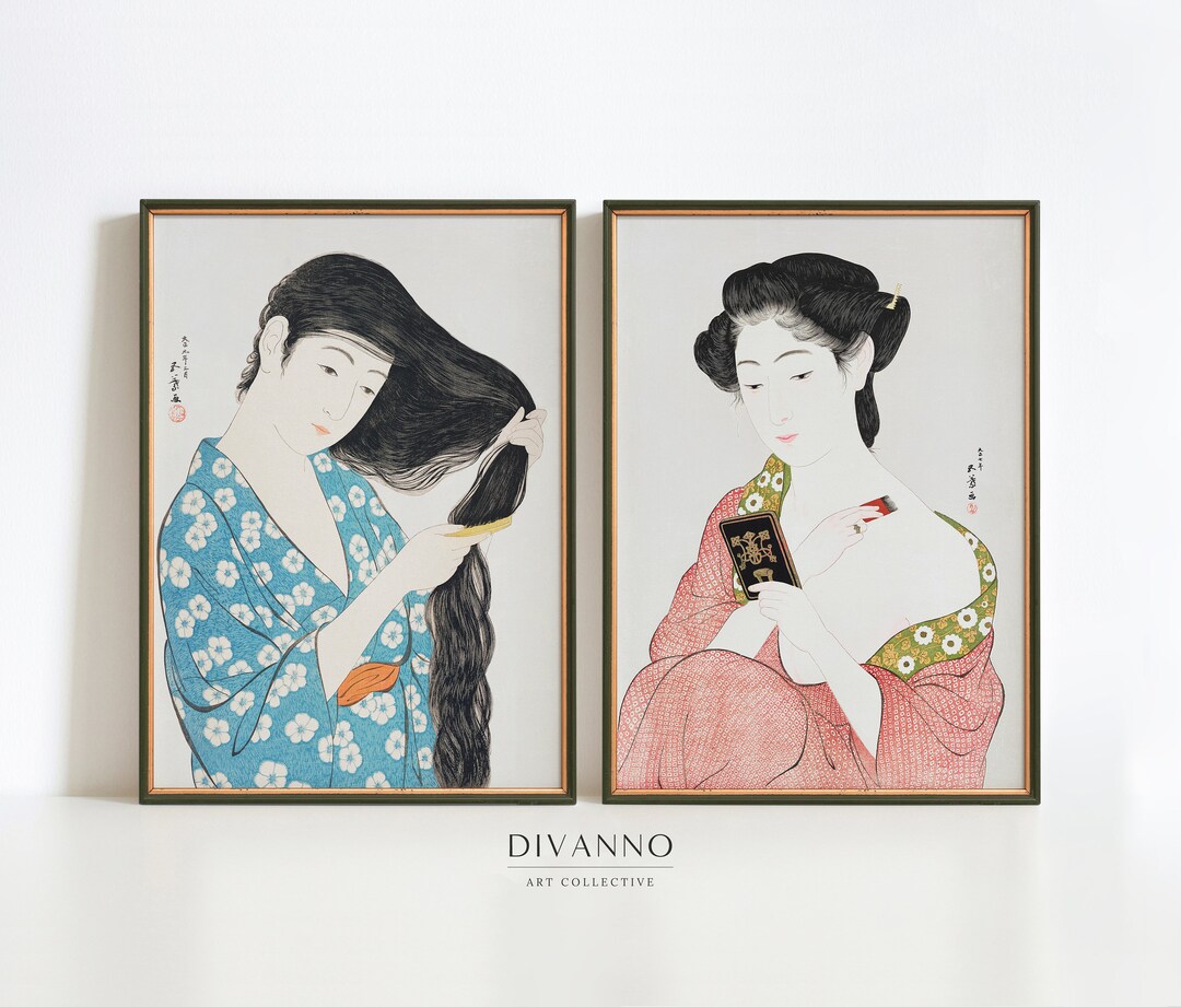 Japanese Geisha Set of 2 Prints, Goyo Woman Kimono Printable ...