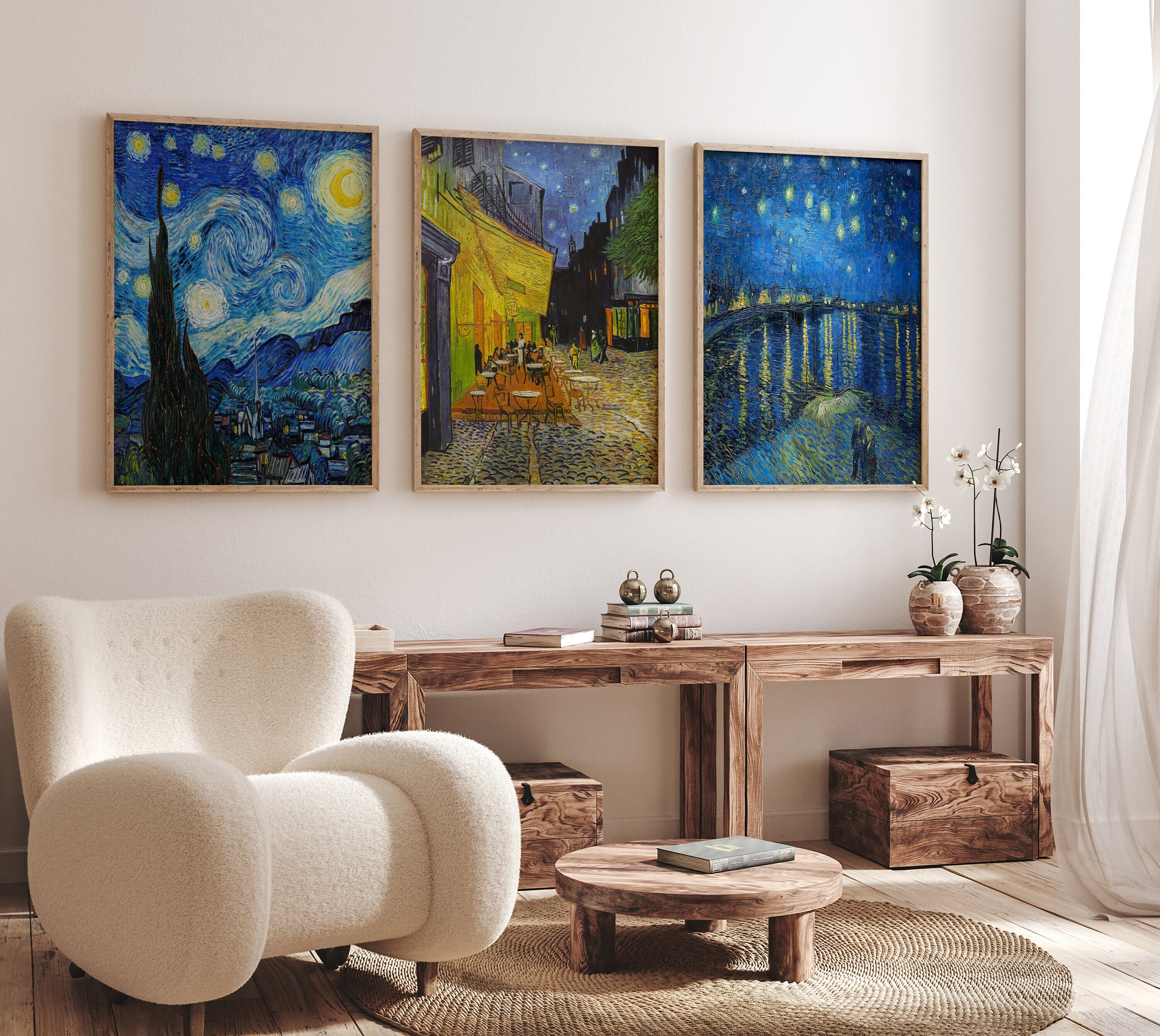 Set of 3 Van Gogh Prints, Starry Night Gallery Wall Decor, French Night ...