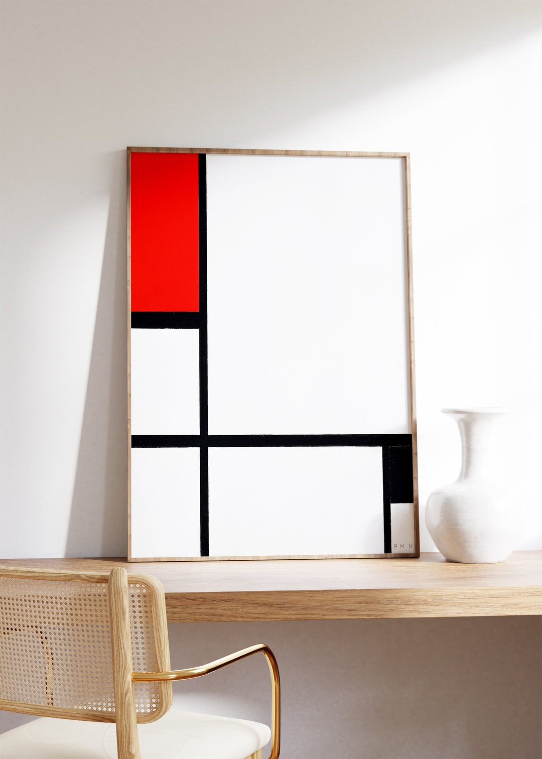 Piet Mondrian Geometric Abstract Art Print Minimalist Red and - Etsy