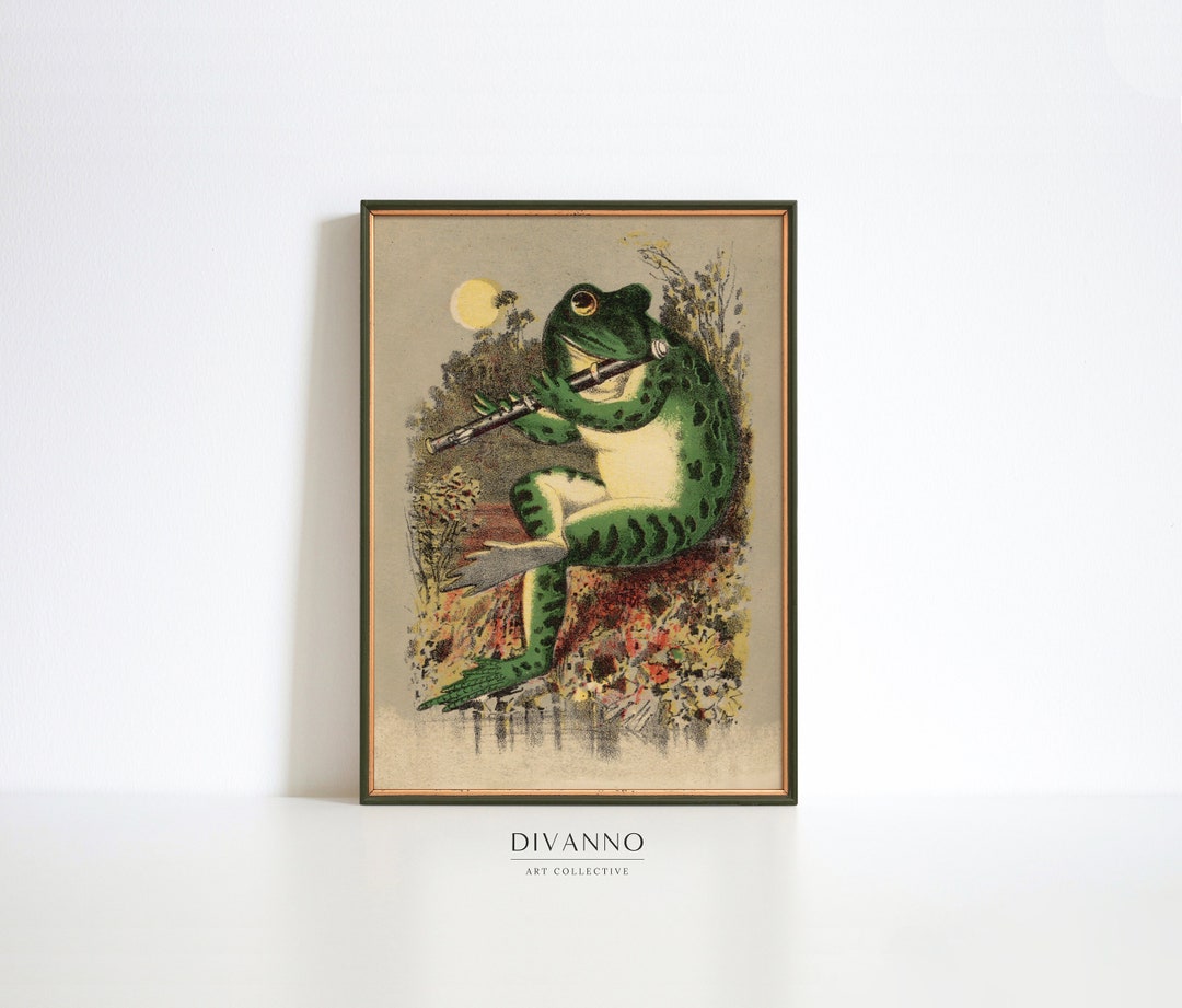 Flute Playing Frog, Vintage Music Poster, Antique Moonlight Toad ...