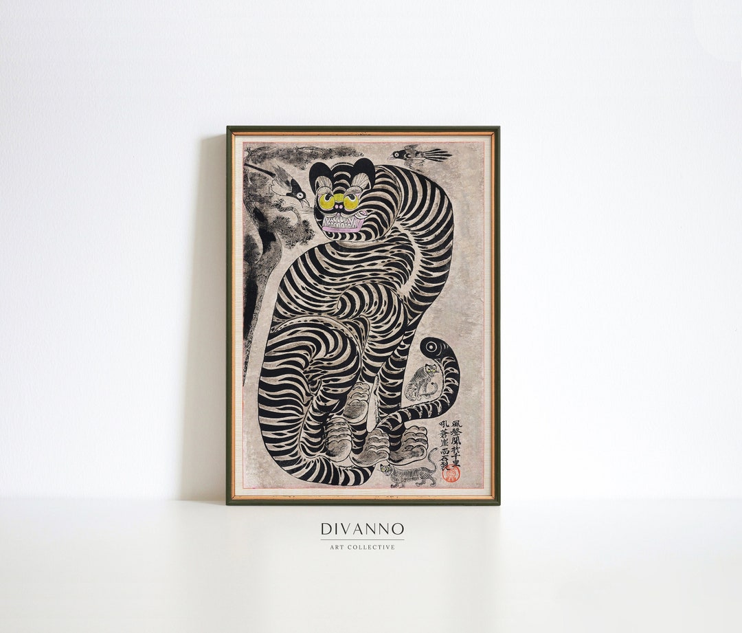 Antique Talismanic Tiger Print, Korean Animal Painting, Traditional ...