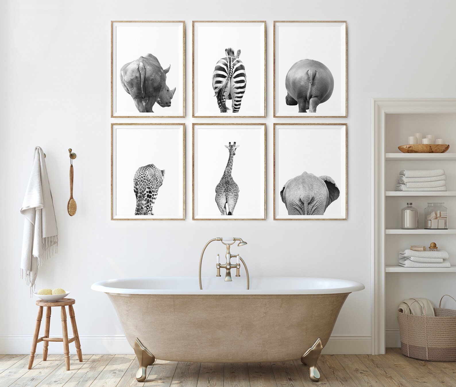 Set of 6 Animal Butt Prints, Bathroom Wall Decor, Safari Animals, Home ...