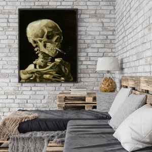 Vincent Van Gogh Skull Print, Skeleton Burning Cigarette, Dark Academia ...