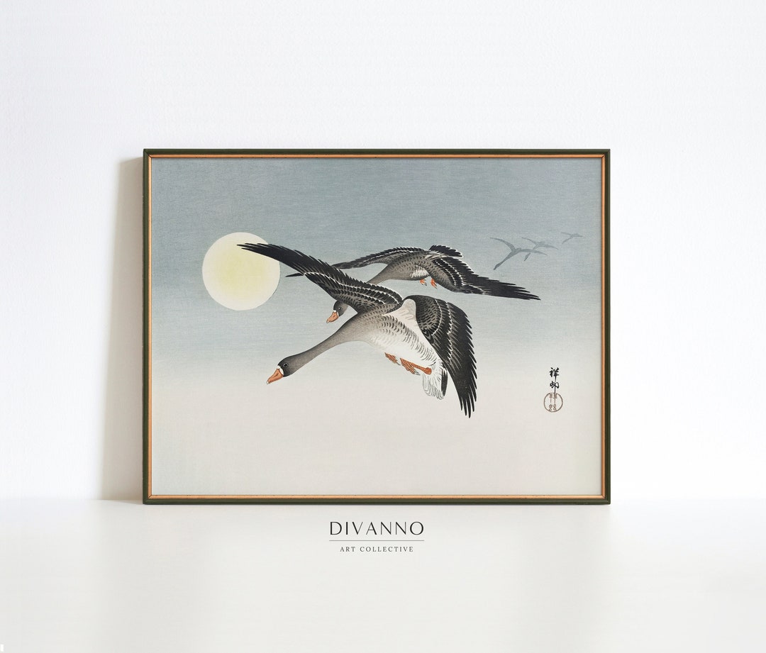 Japanese Goose Wall Art, Flying Geese Japan Poster, Elegant Birds ...