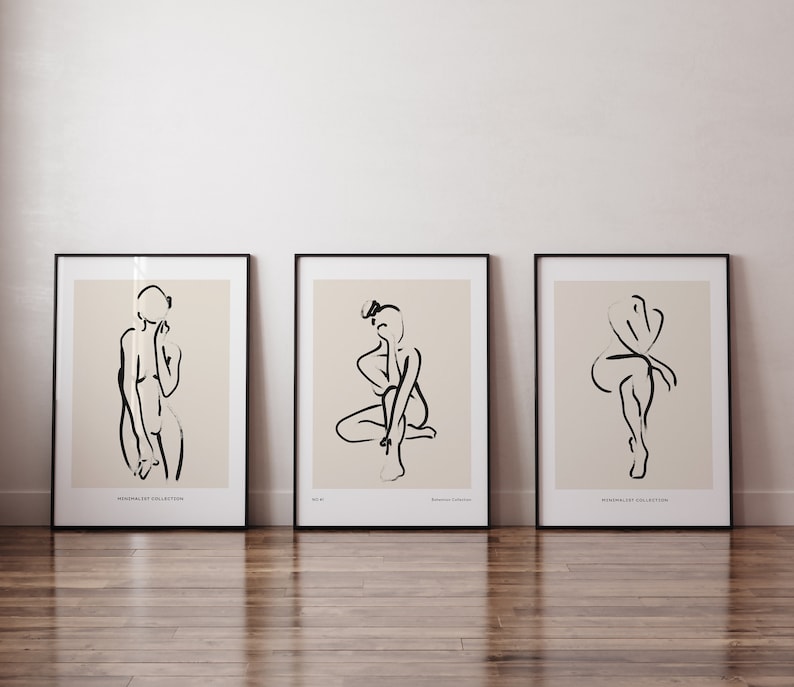 Minimalist Set of 3 Prints Line Art Neutral Wall Art - Etsy