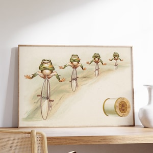 Retro Bicycle Frogs Wall Art Print, Vintage Frog Poster, Antique ...
