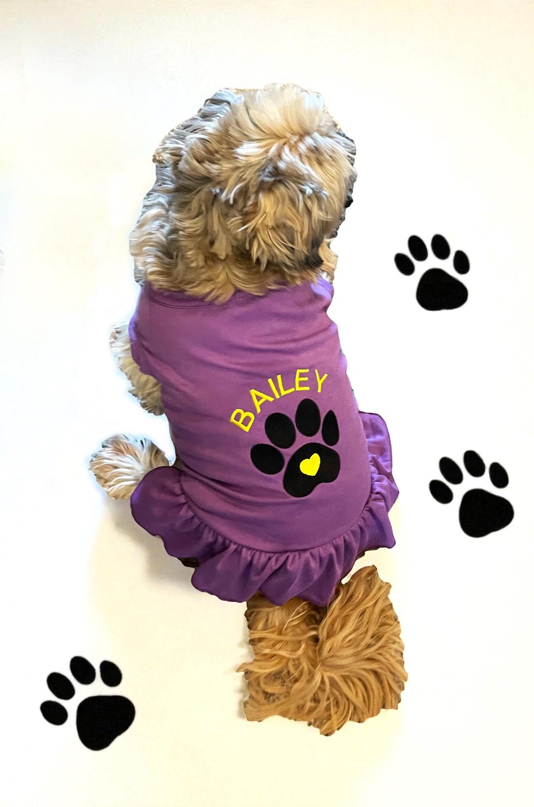 Personalized Pet Dress: Embroidered Paw Print, Custom Dog or Cat Name ...