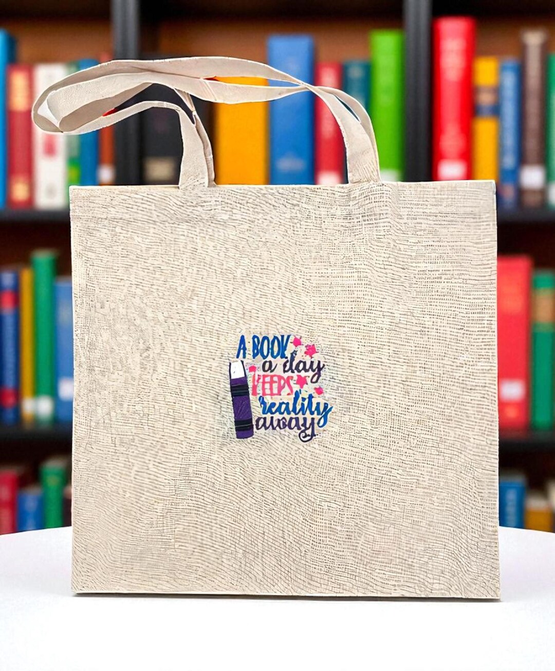 Embroidered Book Bag, Custom Personalized Natural Canvas Tote, Gift for ...