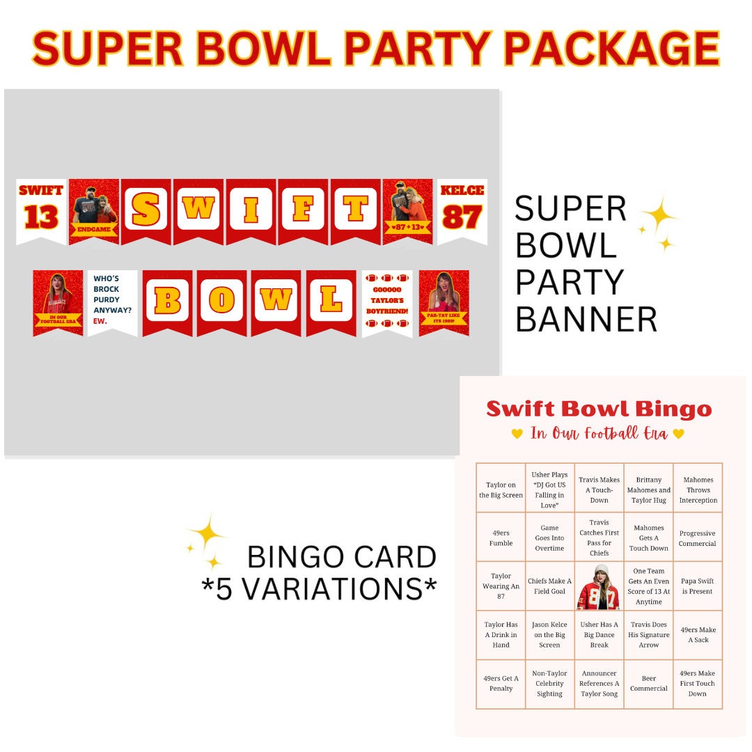 Taylor Swift Super Bowl Party Package Banner Decorations Bingo, Swift ...