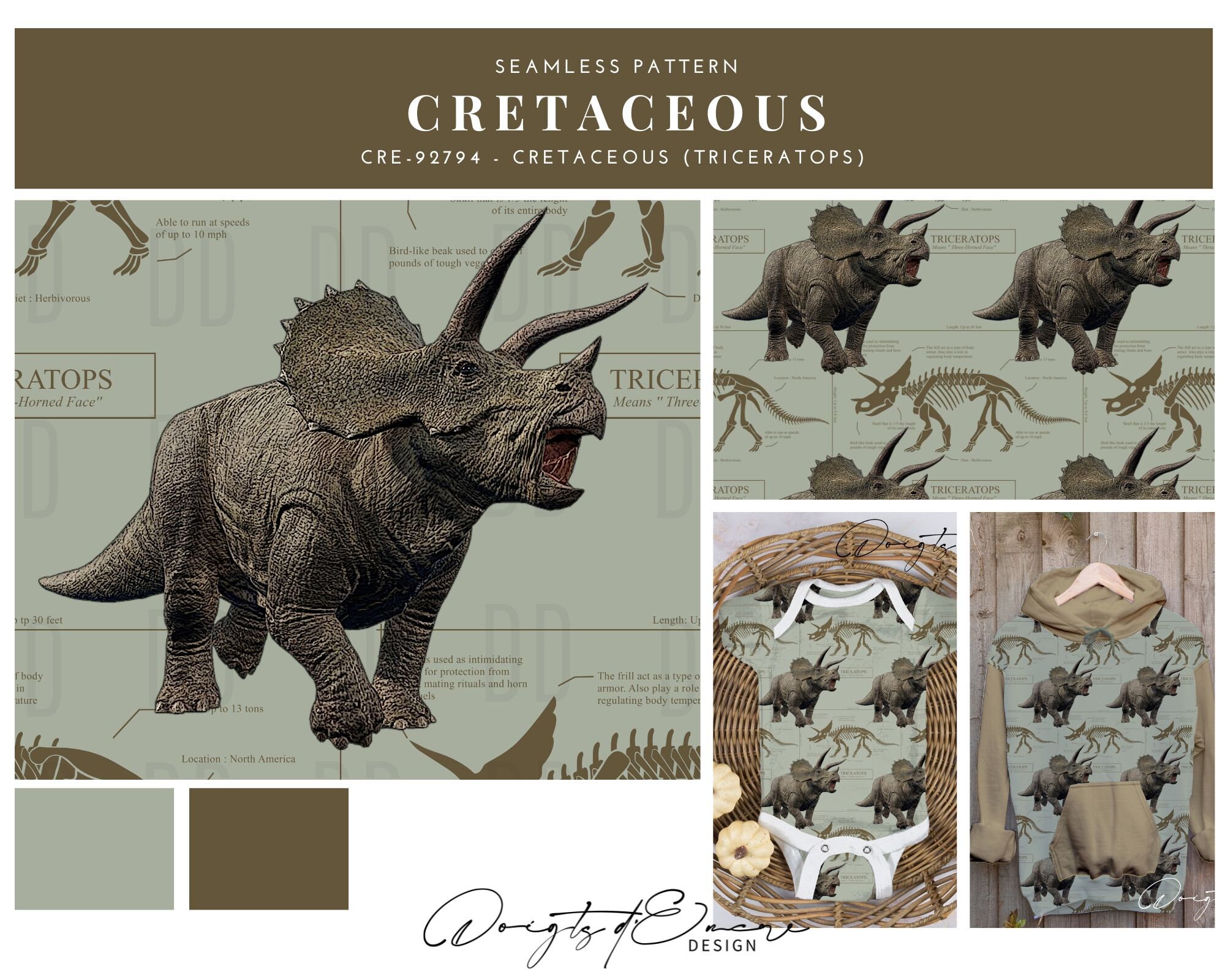 CRETACEOUS (TRICERATOPS) - Textile Pattern, Dinosaur T-rex, Jurassic ...