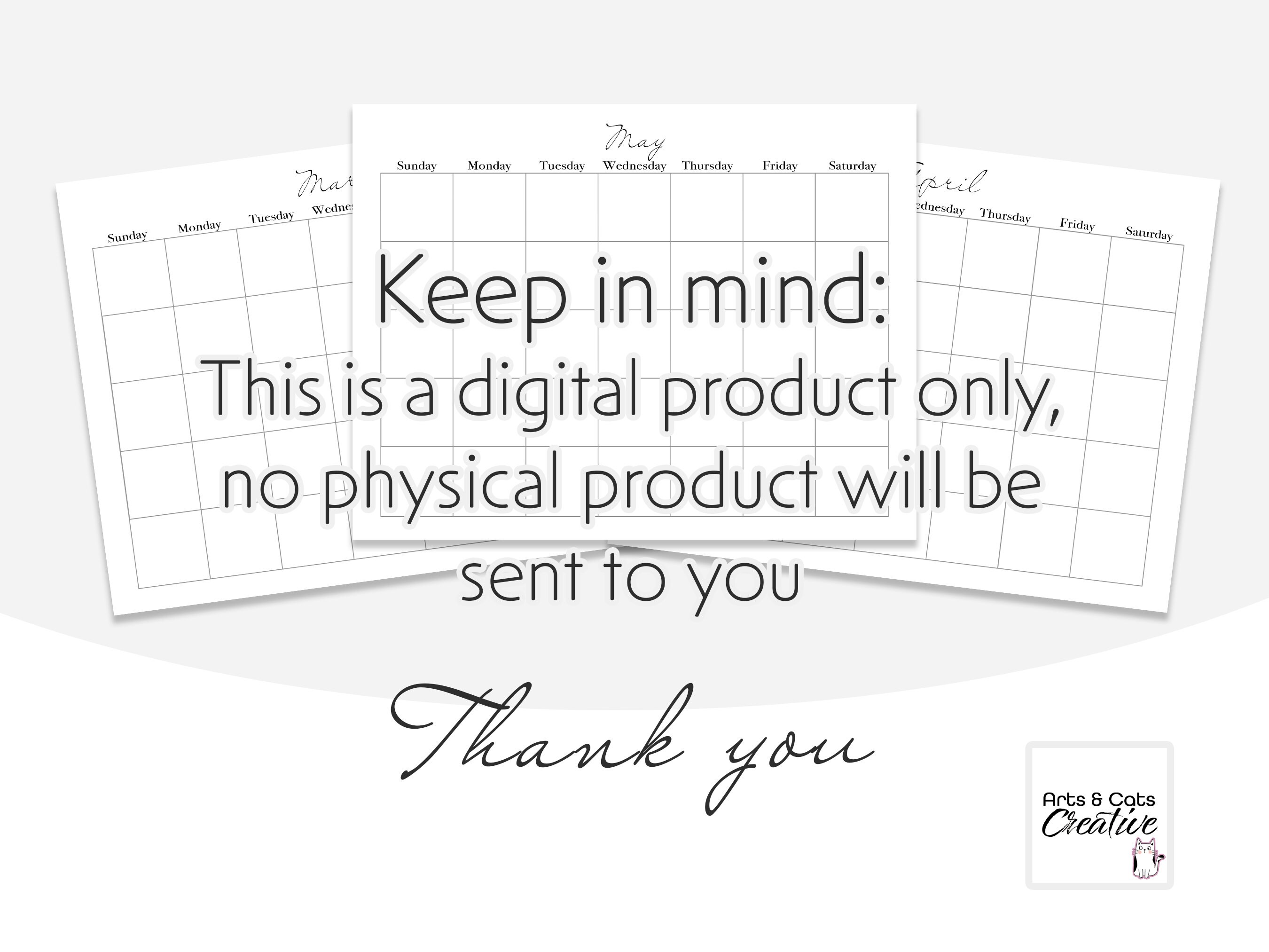 Monthly Blank Calendar, Minimalist Calendar, Simple Design, Printable ...