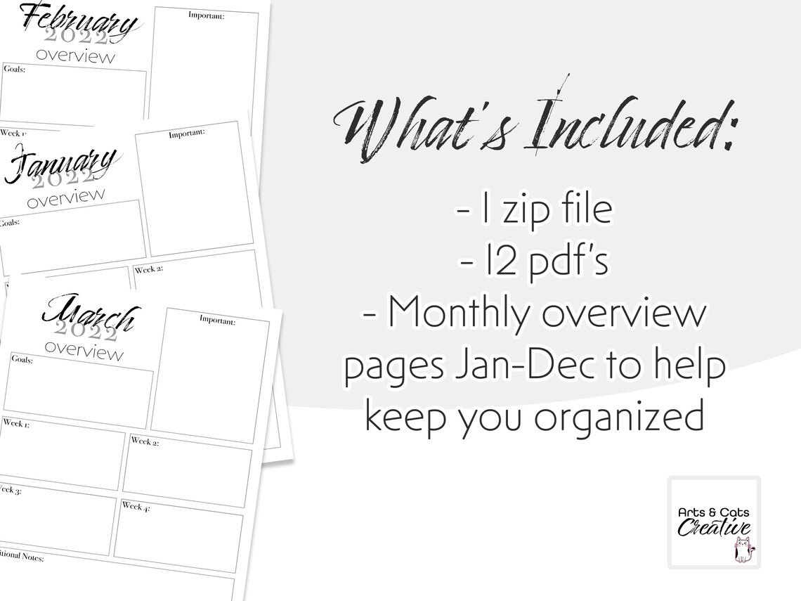 Monthly Overview Printable, Minimalist Calendar, Simple Design, Digital ...