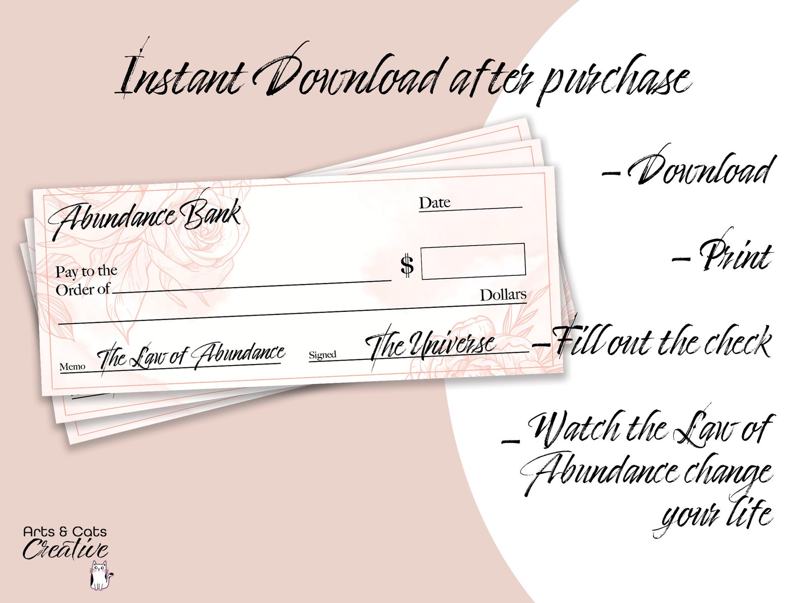 The Law of Abundance Checks, Printable Manifestation, Law of Attraction ...
