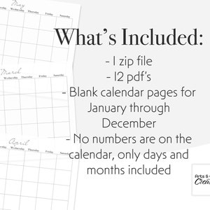 Monthly Blank Calendar, Minimalist Calendar, Simple Design, Printable ...