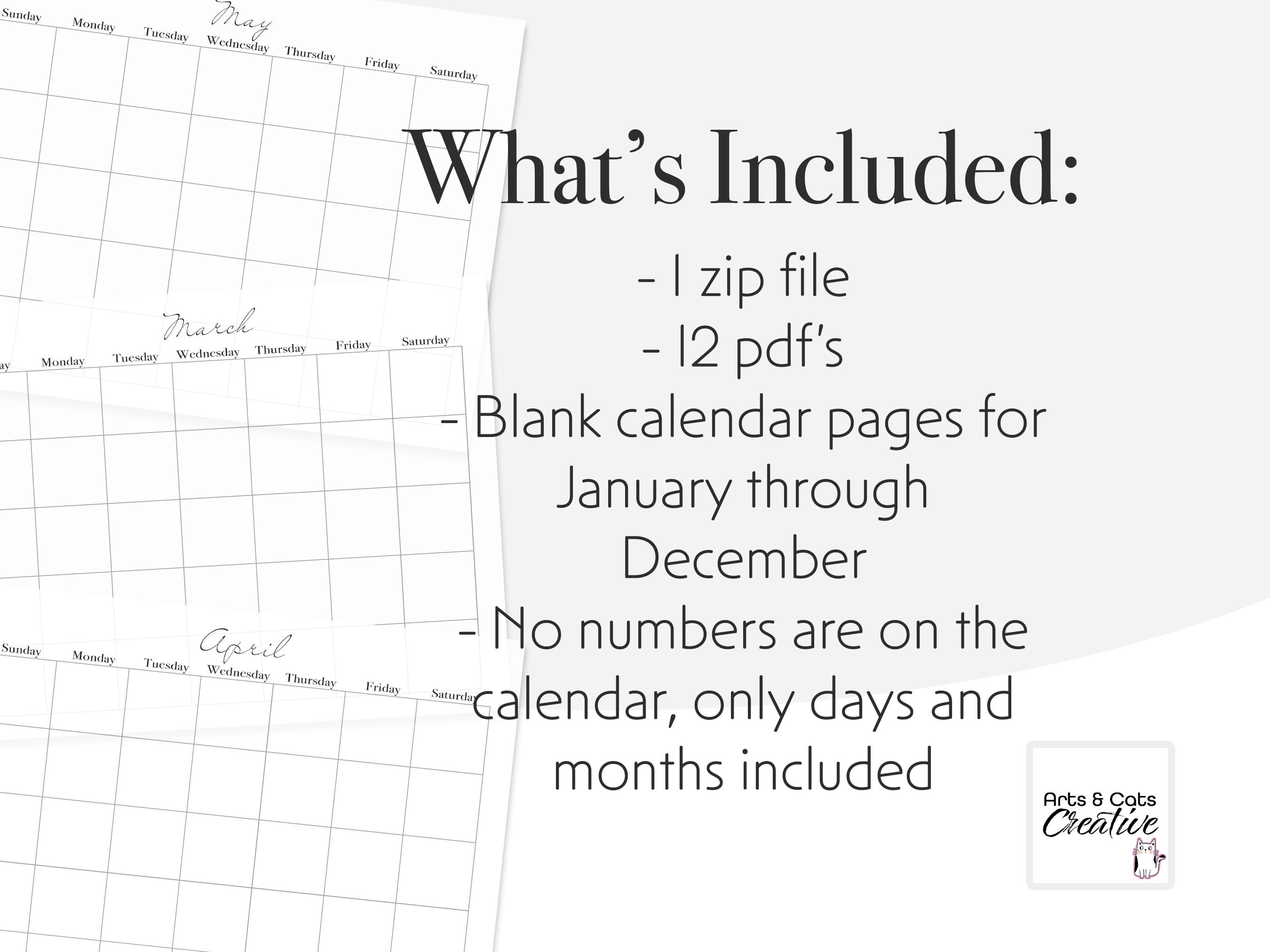 Monthly Blank Calendar, Minimalist Calendar, Simple Design, Printable ...
