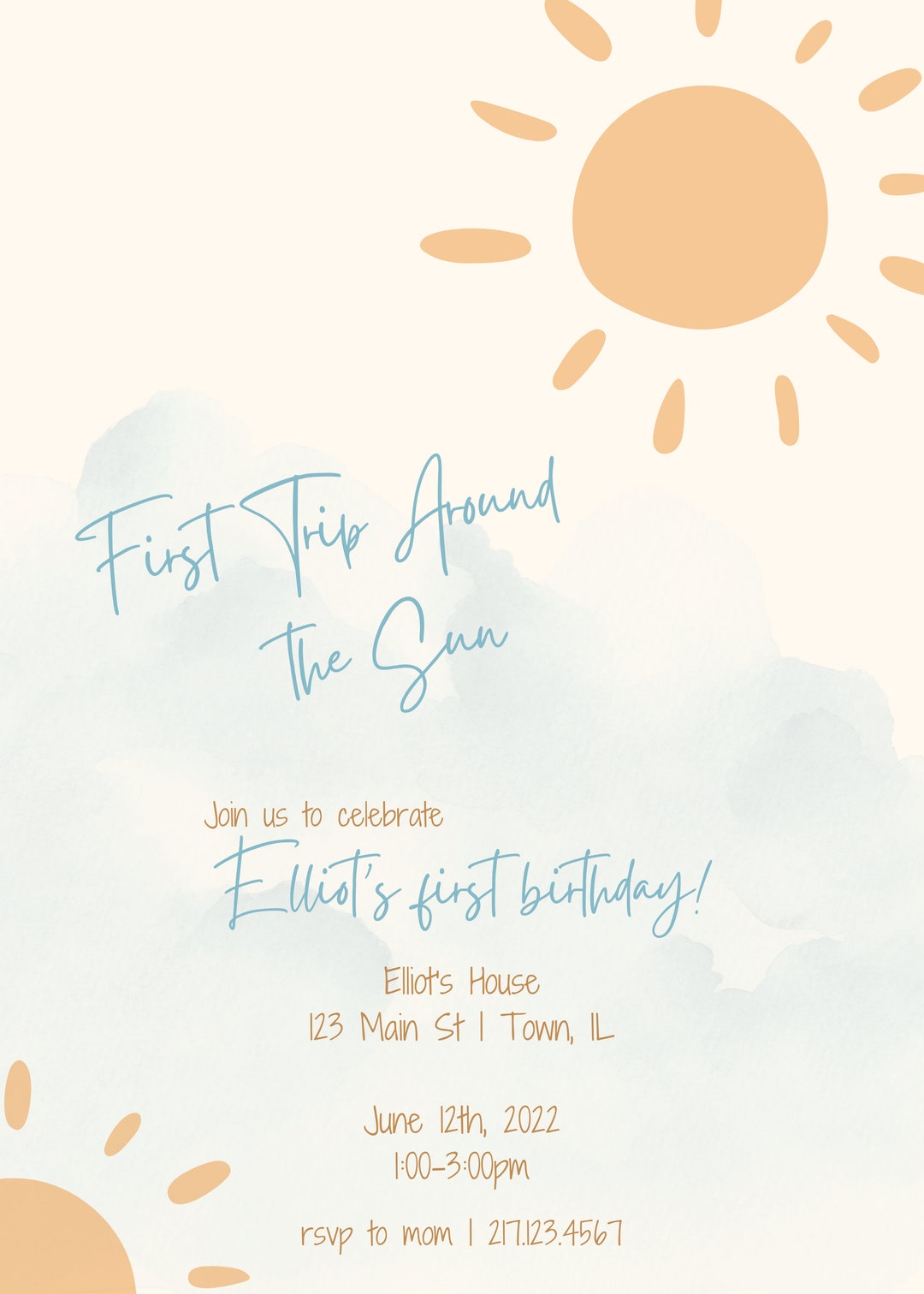 First Trip Around the Sun, First Birthday, Birthday Invitation ...