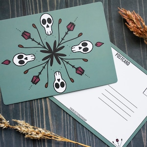 Goth Postcard Skull and Floral Print Spooky Stationery Design Goth Mail ...