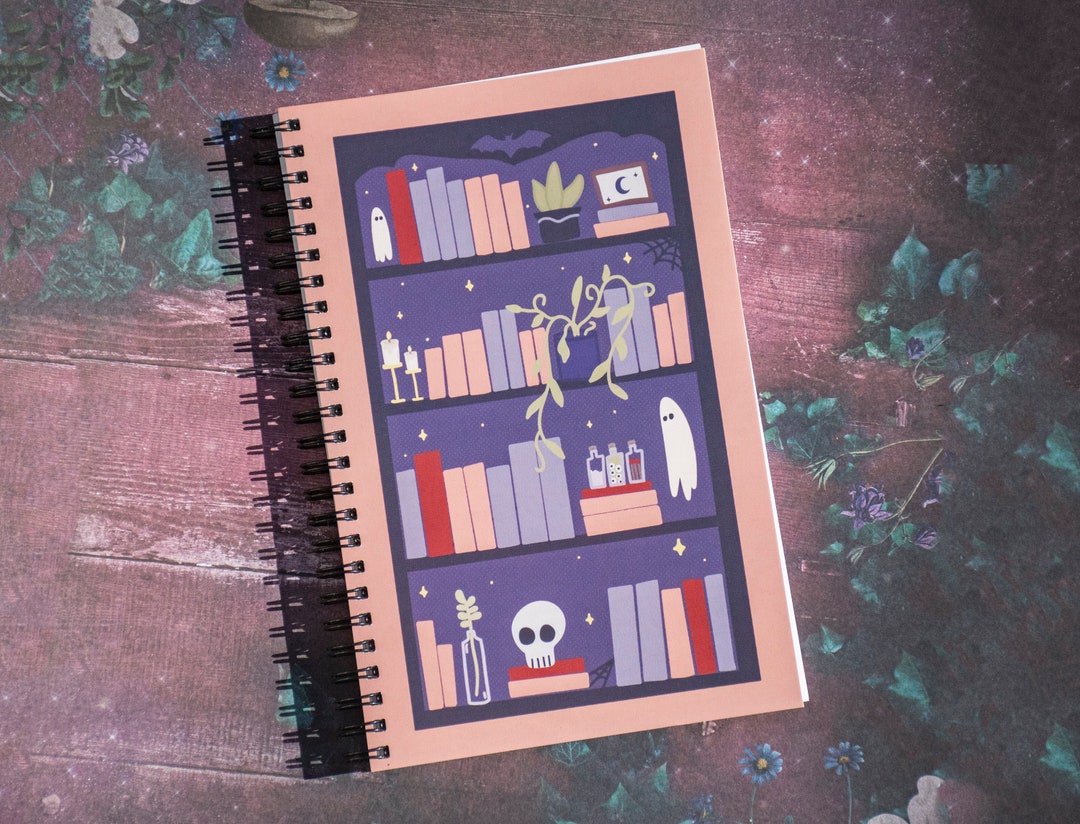 Spooky Bookshelf Journal Bookish Illustration Notebook for Notes Office ...