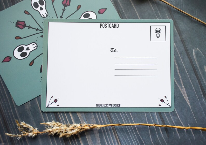 Goth Postcard Skull and Floral Print Spooky Stationery Design - Etsy